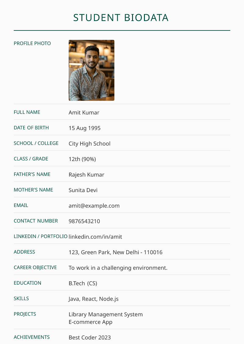 Free Biodata Maker - Create Professional Biodata for Marriage & Jobs ...