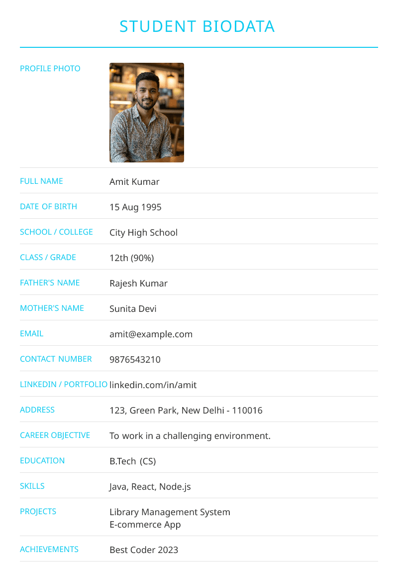 AI Biodata Maker - Create from Text | Free & Instant | Biodata Maker
