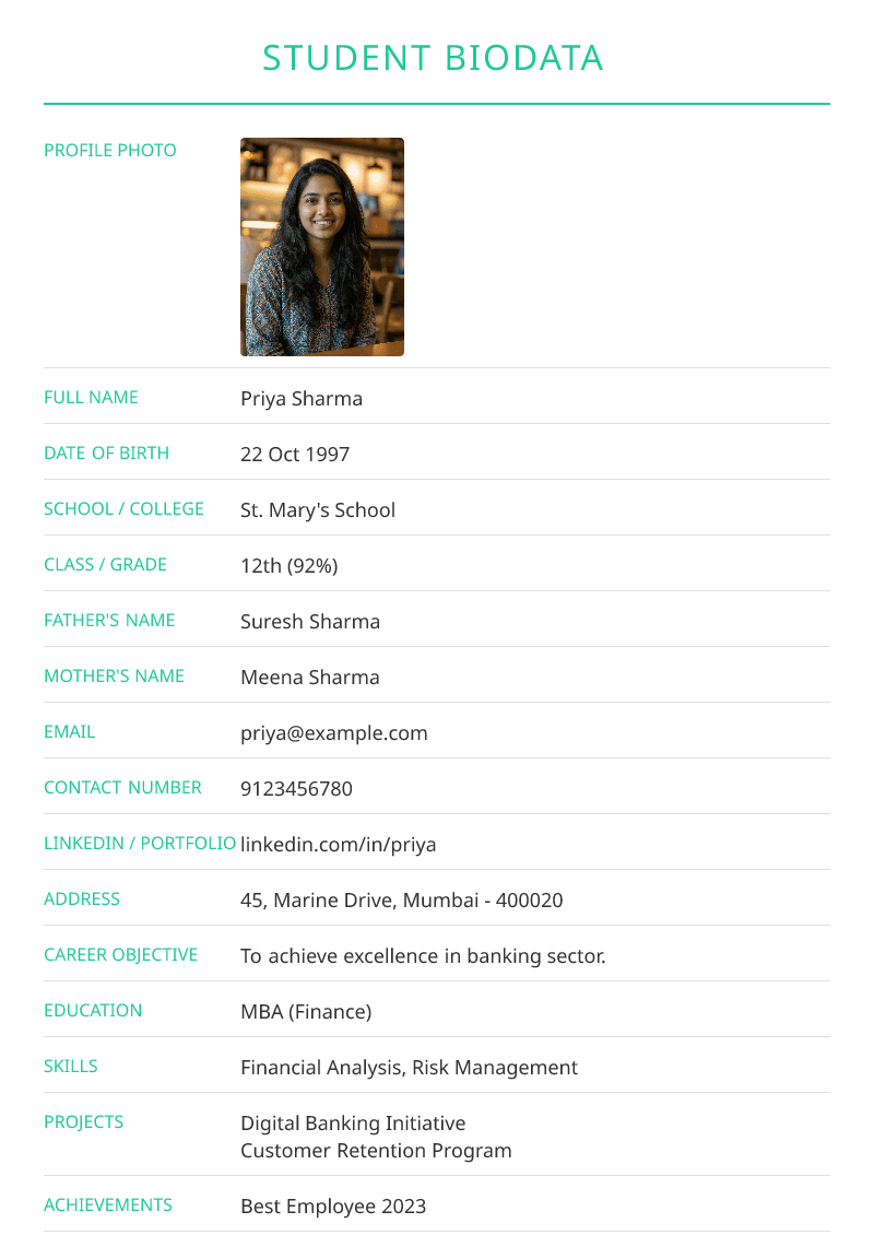 Free Biodata Maker - Create Professional Biodata for Marriage & Jobs ...